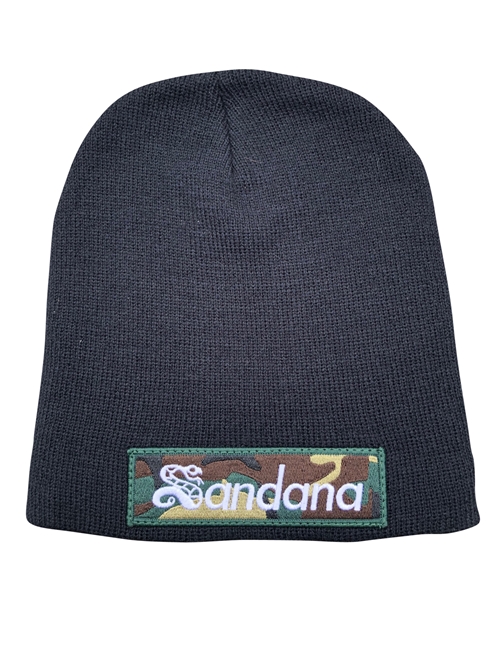 Black No Cuff Sandana Logo Beanie - Green Camo | Headgear | Shop | Sandana